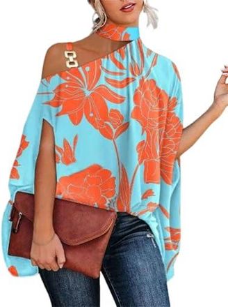 ORANDESIGNE Chemisier Dos Nu pour Femme Élégant Manche Courte Décontracté Blouse Chemisier Lâche Blouse Chemises Sexy Mode Casual Tops pour Dames B Bleu 02 L