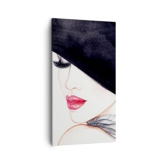 Arttor Bilder auf Leinwand Frau Lippen Hut Eleganz Leinwandbild mit Rahmen 45x80cm Wandbilder Dekoration Wohnzimmer Schlafzimmer K&uuml;che Deko Klein Wanddeko Bi