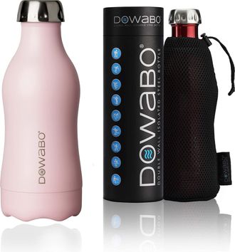 Dowabo Isolierflasche - Edelstahl Trinkflasche, BPA-frei, kohlensäuredicht, auslaufsicher - inklusive Bottle-Bag - Flamingo 350 ml