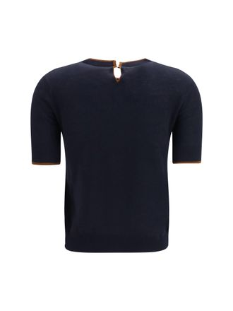 Max Mara Womens Silk And Wool T-Shirt Blu-Cuoio Silk; Ovis Aries T-Shirts Blu/cuoio Polos