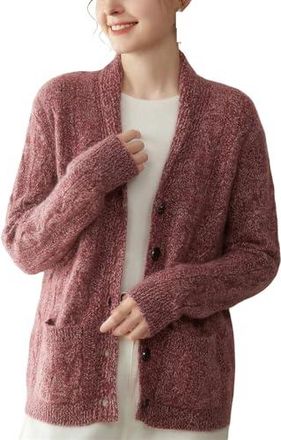 Generic Cardigan ouvert en cachemire pour femme - Tricot torsad&eacute; - &Eacute;pais et chaud - Col en V - Manches longues, Fil floral rouge, XS
