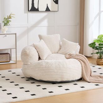 STILVORA Fauteuil Pouf Relax 1 Place avec Dossier Haut et Accoudoirs, 3 Coussins, Assise Large Confort, Velours C&ocirc;tel&eacute; Jaune Moutarde