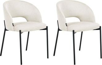 Beliani Lot de 2 Chaises de Salle &agrave; Manger en Tissu Dossier Arrondi D&eacute;coup&eacute; Beige Clair Penny