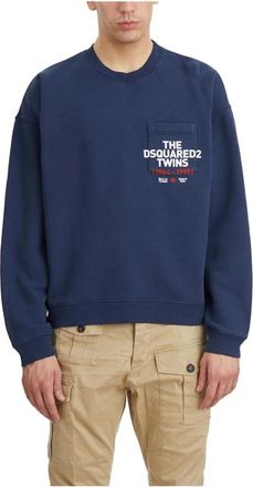 Dsquared2 Homme, Sweatshirts et sweats &agrave; capuche, Bleu, Taille: L SweaT-shirt Ras du Cou Twins