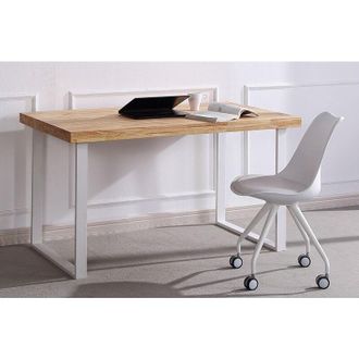 PEGANE Pegane - Table de bureau en bois coloris chêne nordique / pieds blanc - Longueur 120 x profondeur 60 x hauteur 73 cm