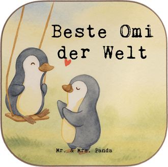 Mr. & Mrs. Panda Untersetzer Gl&auml;ser Pinguin Beste Omi der Welt Design - Geschenk, Geschenkidee, Tassenuntersetzer, Enkelin, f&uuml;r, Kaffee, Kleinigkeit, Coaster, gl&auml;serun