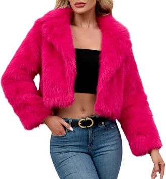 Generic Veste courte en fausse fourrure pour femme, cardigan court &eacute;l&eacute;gant &agrave; manches longues ouvert sur le devant, revers de couleur unie, manteau d&eacute;contract&eacute;