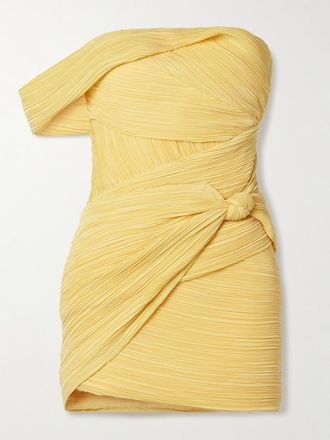 Cult Gaia Ahra Schulterfreies Minikleid Aus Plissiertem Satin - Gelb