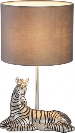 Licht-Erlebnisse Tischleuchte Samt Schirm 35 cm hoch in Silber Schwarz E27 Resin Zebra E27 Tischlampe Wohnzimmer Nachttischlampe Schlafzimmer
