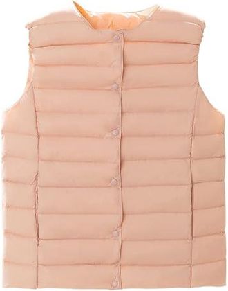 Generic Gilet bouffant sans manches matelass&eacute; &agrave; col rond l&eacute;ger et rembourr&eacute; pour femme, rose, 4XL