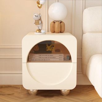 Generic Nachttisch Aus Cremefarbenem Holz Mit Schubladen Aus Gehärtetem Glas Und Stahlbeinen, Moderner Nachttisch for Kleine Räume - Keine Montage Erforderlic