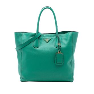 Prada Green Vitello Daino Open Convertible Tote