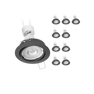 LEDs Com 10 St&uuml;ck Decken-Einbaustrahler FERE Einbaurahmen anthrazit matt schwenkbar, inkl. GU10 Lampe, 468lm, warmwei&szlig;