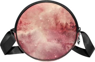 Generic Sac &agrave; bandouli&egrave;re Circle pour femme, petit sac &agrave; bandouli&egrave;re rose n&eacute;buleuse avec fermeture &eacute;clair, bretelles r&eacute;glables, sac &agrave; main rond d&eacute;contract&eacute; po