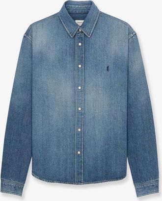 Saint Laurent Cassandre Horizon Blue Denim Shirt - SAINT LAURENT - gender_Man