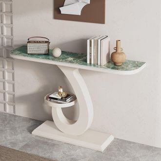 Generic Konsolentisch 2 Ebenen, Moderner Akzenttisch mit Schieferplatte, Eingangstisch mit Einzigartigem Metallsockel, Dekotisch für Wohnzimmer Flur Foyer(Whi