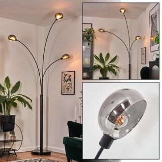 HOFSTEIN Stehleuchte Nikkala, Stehlampe aus Metall in Schwarz/Rauchfarben mit Marmorfu&szlig;, verstellbare Leuchte im Retro/Vintage-Design, Schalter am Geh&auml;use, E14