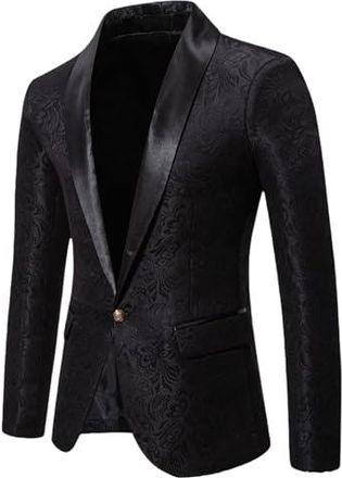 Generic Veste de smoking cachemire &agrave; 1 bouton pour homme, coupe classique, jacquard, sport, cachemire, blazer de mariage pour homme, Noir, XXL
