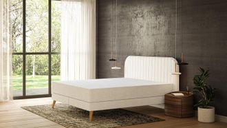 Emma Elite Boxspringbett Komfort V2 - Beige - 180x200cm - Kopfteil Streifen - Holzf&uuml;&szlig;e