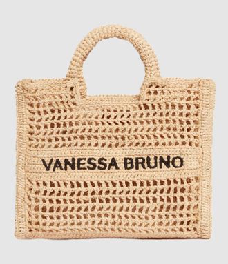 Vanessa Bruno Petit Panier Raphia Sable Noir
