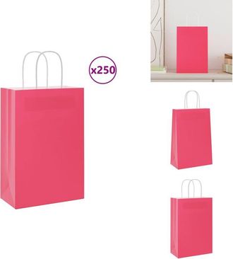 vidaXL Papiertragetaschen 250 Stk. mit Henkeln Rosa 21x11x31 cm - Papiertragetasche - Papiertragetaschen - Papiert&uuml;te - Kraftpapiert&uuml;te