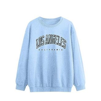 Generic T-shirt &agrave; manches longues et col rond pour femme pour entra&icirc;nement quotidien &agrave; la maison et en plein air, bleu clair, XXL