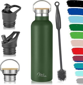 Milu Bouteille en acier inoxydable 350ml, 500ml, 750ml, 1l (+3 couvercles) - Bouteille thermo avec paille, bouteille deau, pour boissons chaudes, froides e