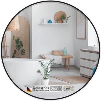 Floordirekt 60 cm Runder Spiegel - Schwarz Spiegel Rund Wandspiegel mit Rahmen aus Aluminiumlegierung für Badezimmer, Waschtisch, Wohnzimmer, Schlafzimmer, Eingan