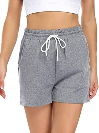 KOJOOIN Pantalon De Sport Femme Pantalon De Jogging Court Pantalon De Sommeil Court Loose Fit avec Poches Et Cordon De Serrage A-Gris XL