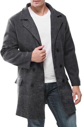 Generic Trench &agrave; revers crant&eacute; pour homme &agrave; double boutonnage, mi-long, coupe ajust&eacute;e, coupe-vent, manteau dhiver classique, gris, XL