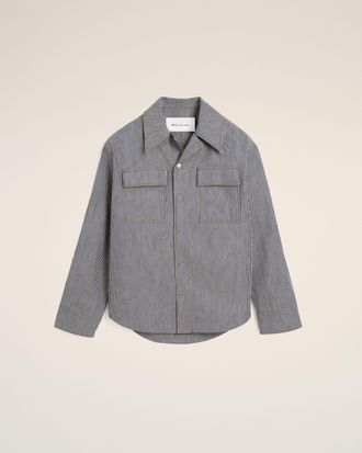 Ami Surchemise ray&eacute;e bleue en coton col requin Bleu - XXL - Homme