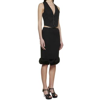 Saint Laurent Womens Black Silk Midi Skirt