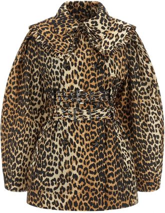 Ganni Femme, Manteaux, Multicolore, Taille: 36 FR Leopard Duchesse Nylon Short Trench Coat