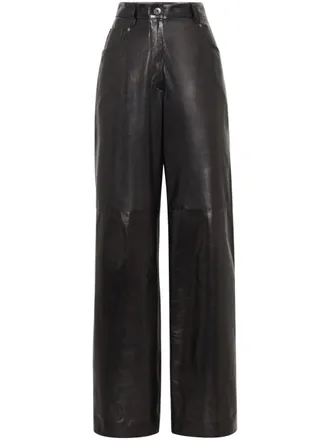 Brunello Cucinelli pantalon en cuir &agrave; taille haute - Noir