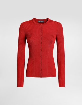 Dolce & Gabbana Cardigan Aus Viskose In Rippstrick-optik - Frau Strickwaren Rot 38