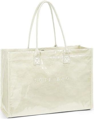 Generic Sac &agrave; main en PVC pour femme - Grand sac en plastique - Sac &agrave; bandouli&egrave;re avec motif de lettres en papier kraft, Blanc Milky., 480.00x260.00x220.00mm/