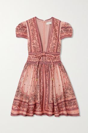 Zimmermann Matchmaker Minikleid Aus Einer Leinen-seidenmischung Mit Bandana-print - Pink