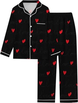Generic Ensemble de pyjama de Saint-Valentin pour femme - Motif coeur - Grande taille - Galentines - Manches longues - Noeud - Cadeau quotidien pour fille, No
