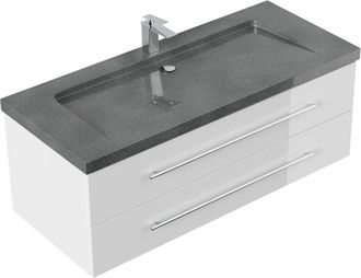 Magnolia Home Badm&ouml;bel Granit G654 Damo 130 cm 1 Hahnloch SoftClose wei&szlig; hochglanz