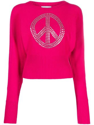 Moschino pull crop à logo strassé - Rose