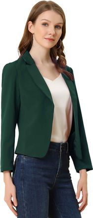 Allegra K Damen-Blazer mit offener Vorderseite, f&uuml;r B&uuml;ro, Arbeit, Gesch&auml;ft, Freizeit, Sommer, bauchfrei, leicht, gr&uuml;n-massiv, M