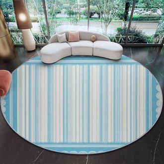Generic Tapis Rond Salon, Rayures g&eacute;om&eacute;triques r&eacute;tro Tapis de Sol D&eacute;coration Antid&eacute;rapant 100 cm (Round) Tapis de Sol D&eacute;coration Antid&eacute;rapant Bleu