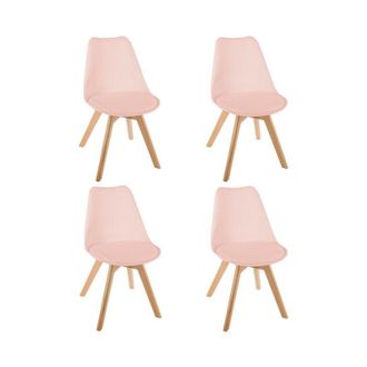 Atmosphera Atmosphera - Lot de 4 chaises scandinaves 81cm - Bois h&ecirc;tre, polypropyl&egrave;ne, mousse - Hauteur dassise 46cm - Couleur rose poudr&eacute;