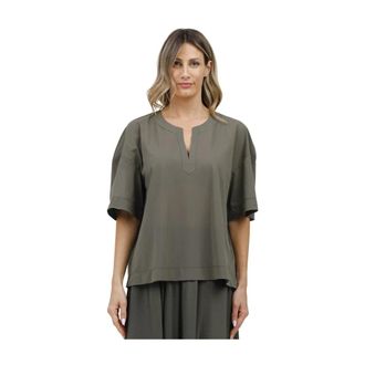Max Mara Koreanische Bluse mit V-Ausschnitt und kurzen &Auml;rmeln - - Blouses & Shirts - Damen - Gr&uuml;n - S