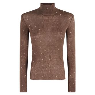 Paco Rabanne Cardigan marron &agrave; col haut et manches longues - Femme - Pulls - Brun - Taille: 40 FR