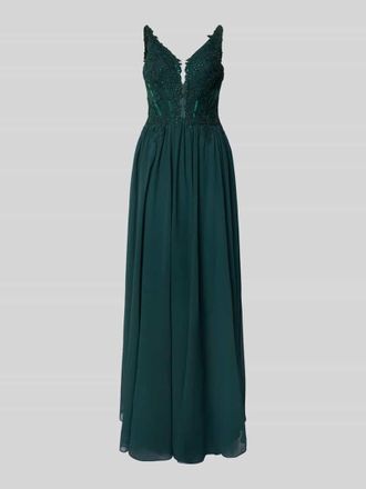 Luxuar Abendkleid mit Spitzenbesatz und Ziersteinen