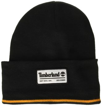 Timberland Herren Long Patch Beanie-M&uuml;tze, Schwarz, Einheitsgr&ouml;&szlig;e
