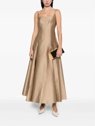 Roland Mouret Pleated A-Line Silk Dress - Gold