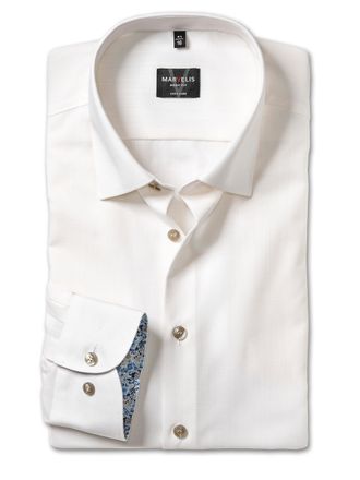 Marvelis Herren Oberhemd Langarm Body-Fit,Einfarbig,18 New York Kent,Ecru 03,43