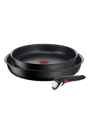 T-fal Pfannenset, Schwarz, Metall, 3-teilig, abnehmbarer Griff, backofengeeignet, antihaftbeschichtet, ergonomischer energiesparend, Kochen, Pfannen, Pfanne
